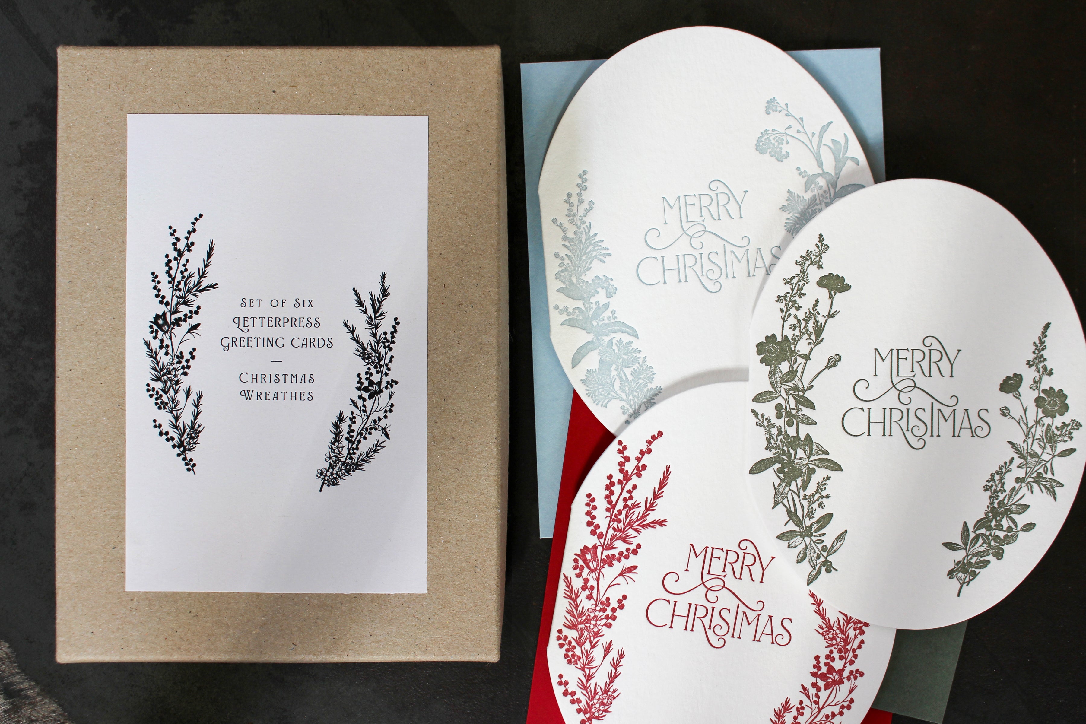 Letterpress Christmas Greeting Card Box Set - Wreathes – Flywheel